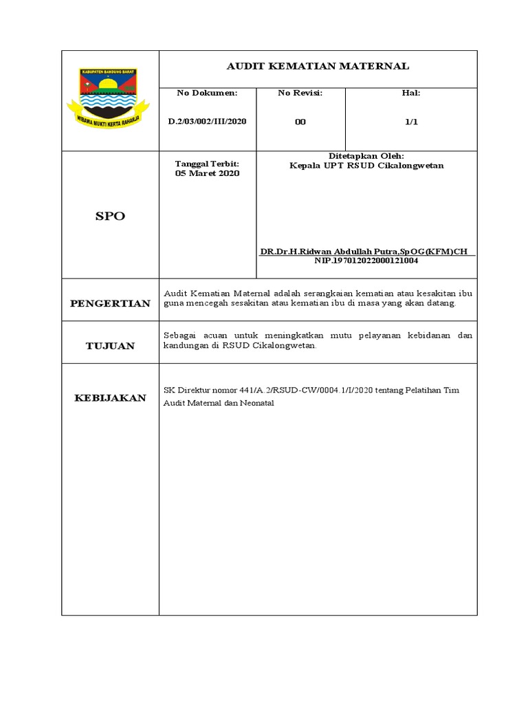 Prosedur Audit Kematian Maternal RSUD | PDF