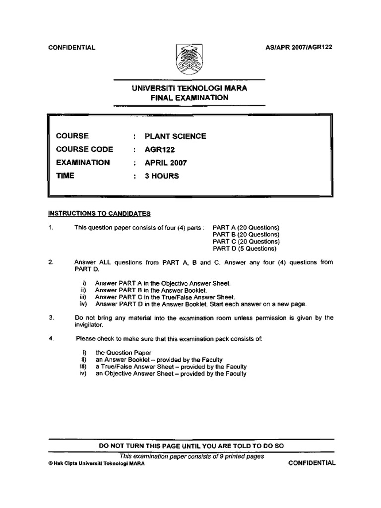 Plant Science Exam | PDF | Cellular Respiration | Cell (Biology)