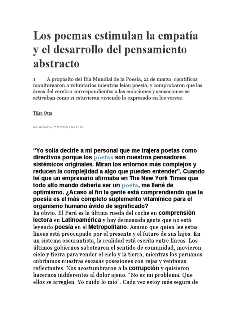 Los Poemas y La Empatía y El Desarrollo Del Pensamiento Abstracto | PDF ...
