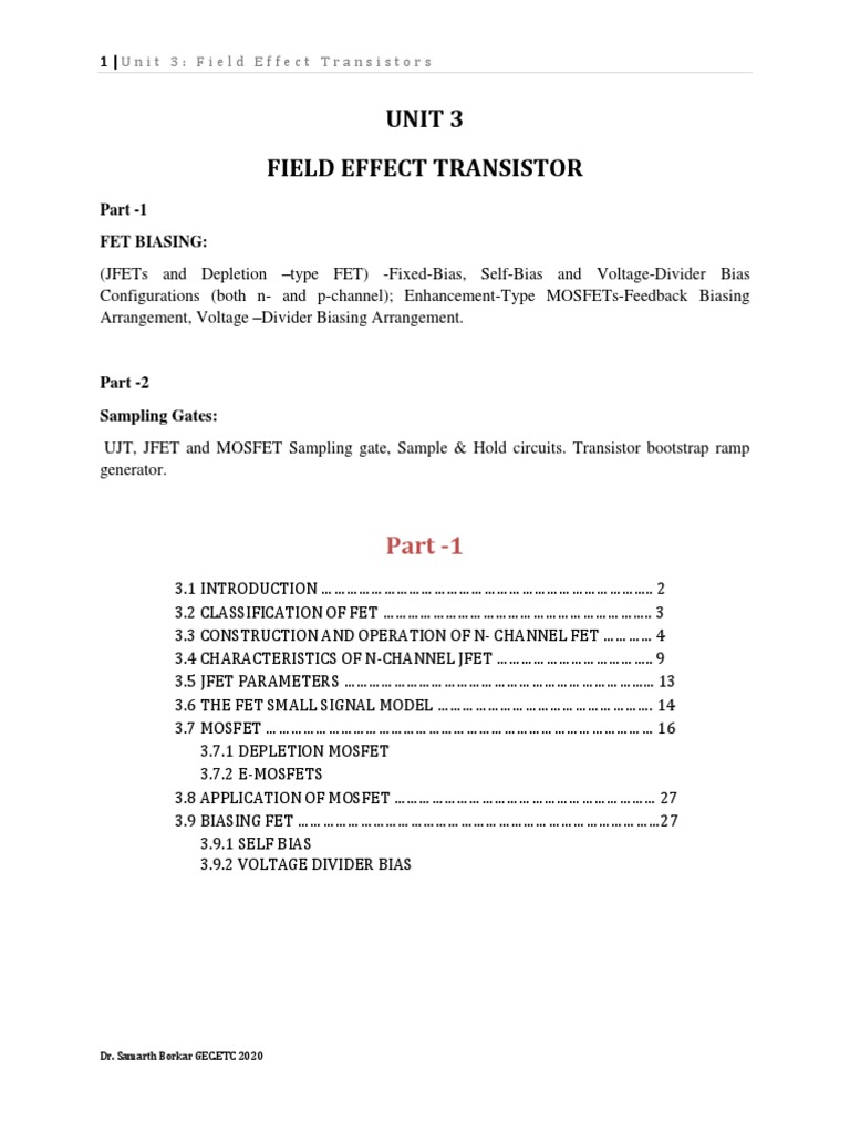 EDC-II Unit-3 Field Effect Transistor & MOSFET Theory | PDF | Field ...