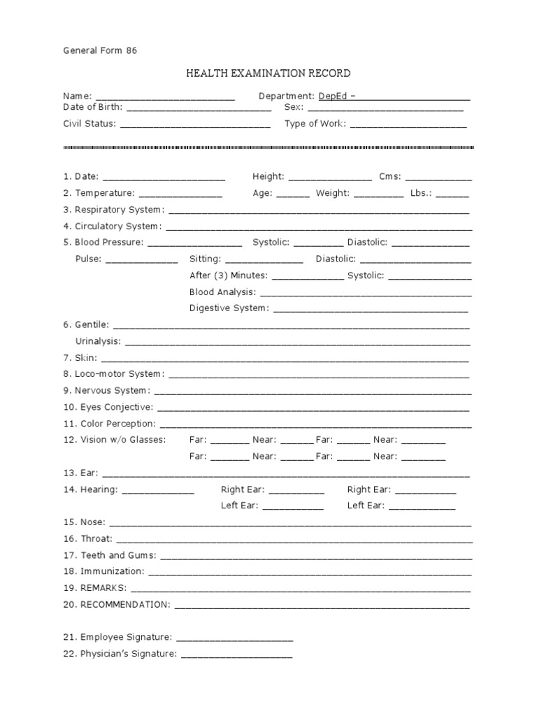 Return To Duty Form 86 | PDF | Diastole | Blood Pressure