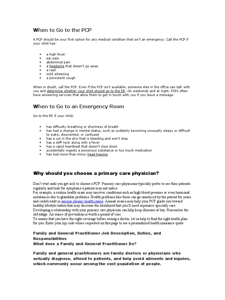 When To Go To The PCP: Why Should You Choose A Primary Care Physician ...