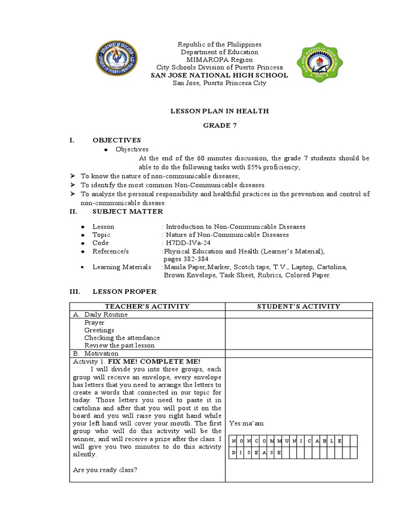 Non-Communicable Disease Lesson Plan | PDF | Allergy | Allergen
