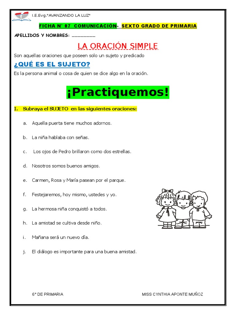 7 - Ficha - 6° de Primaria | PDF | Asunto (gramática) | Lingüística