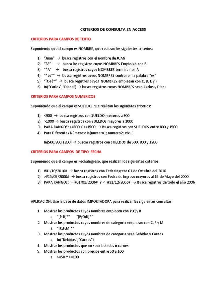 Criterios de Consulta en Access | PDF