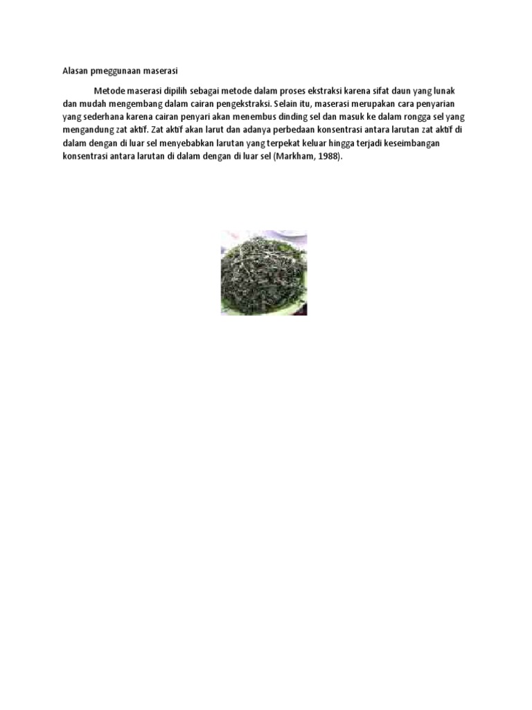 Keunggulan Metode Maserasi Ekstraksi | PDF