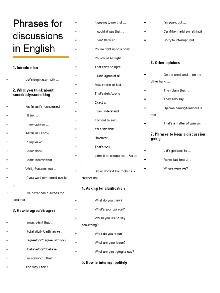 Phrases For Discussions in English | PDF