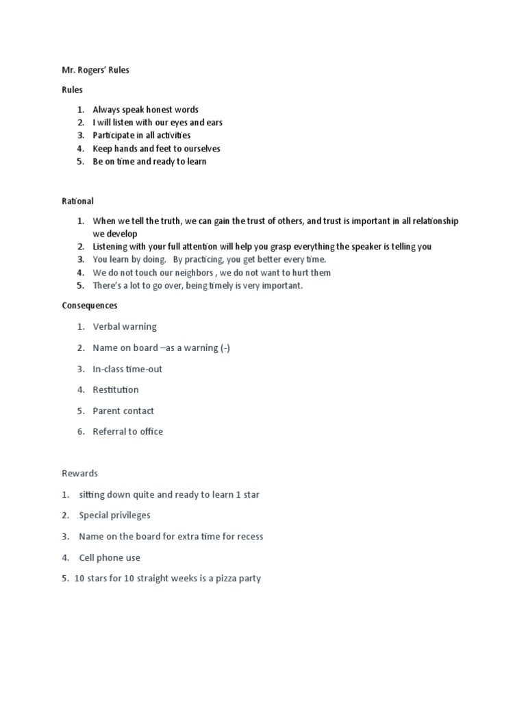 MR Rogers Rules | PDF