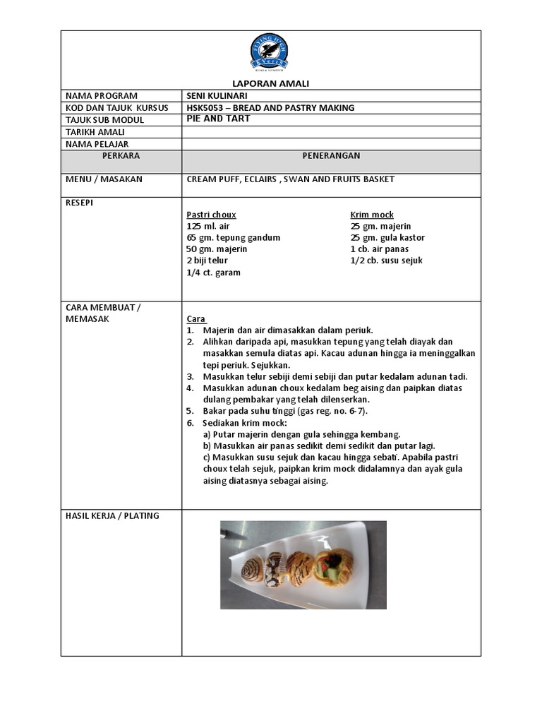 Laporan Amali Nama Program Seni Kulinari | PDF