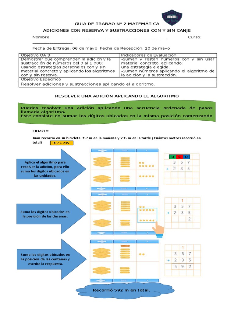 Guía N°2 de Matemática 4°, Sumar y Restar Aplicando El Algoritmo | PDF ...
