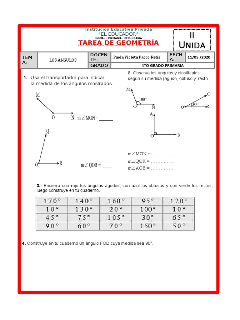 Tarea - Los Ángulos | PDF