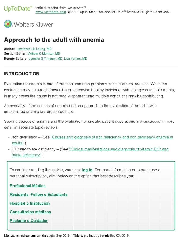 Approach To The Adult With Anemia | PDF | Anemia | Red Blood Cell