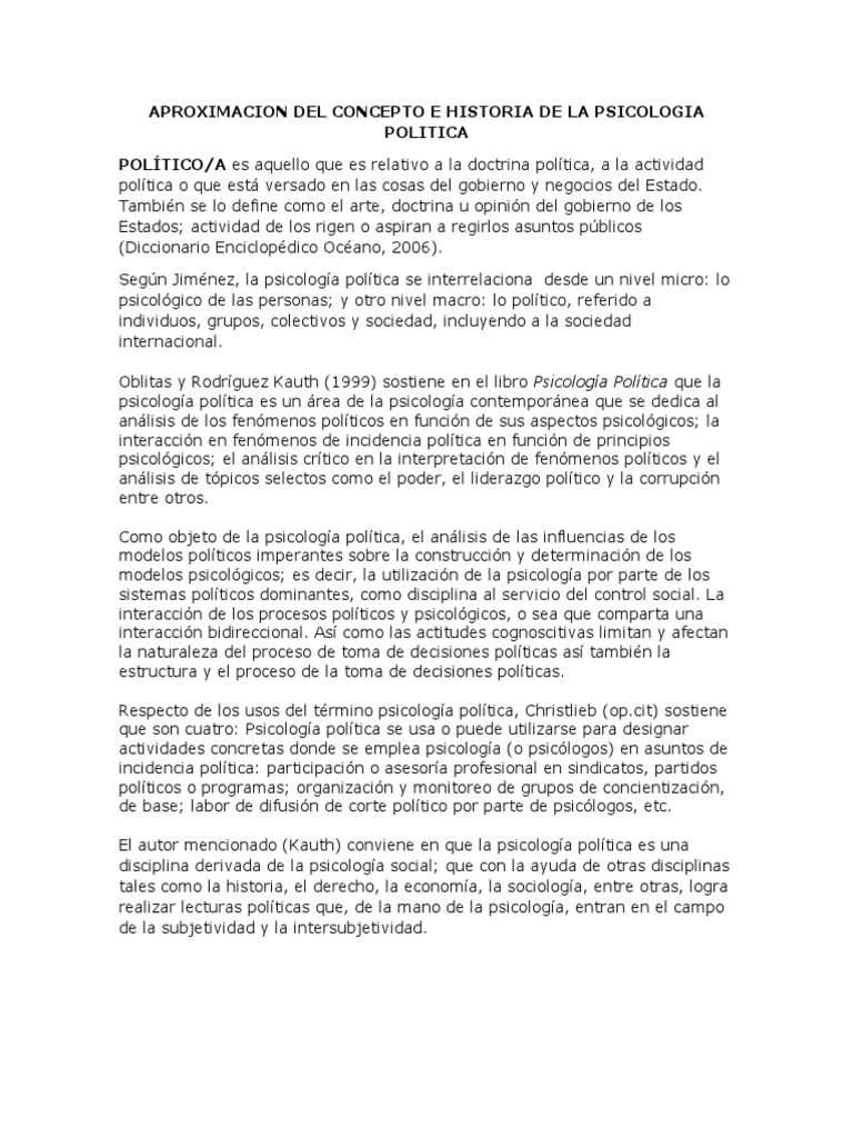 Aproximacion Del Concepto e Historia de La Psicologia Politica | PDF ...