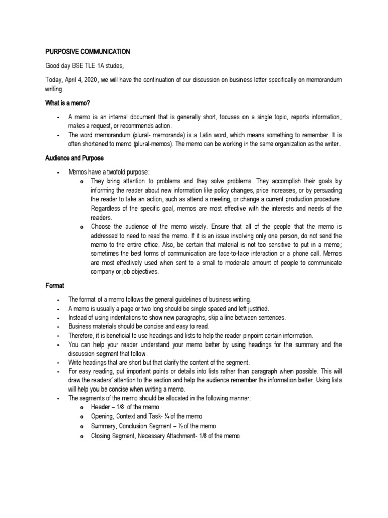 Memo Letter Lecture | PDF | Memorandum | Human Communication