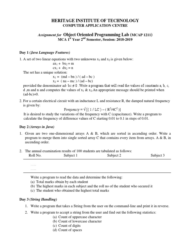 Lab Assignment, MCAP 1211, 2019 | PDF | Class (Computer Programming ...