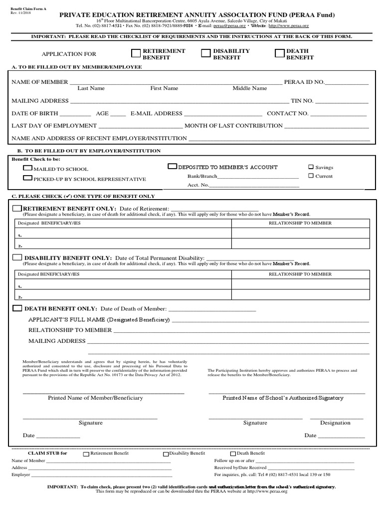 Benefit Claim Form A | PDF | Identity Document | Retirement
