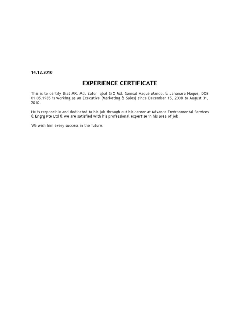 Experience Certificate | PDF