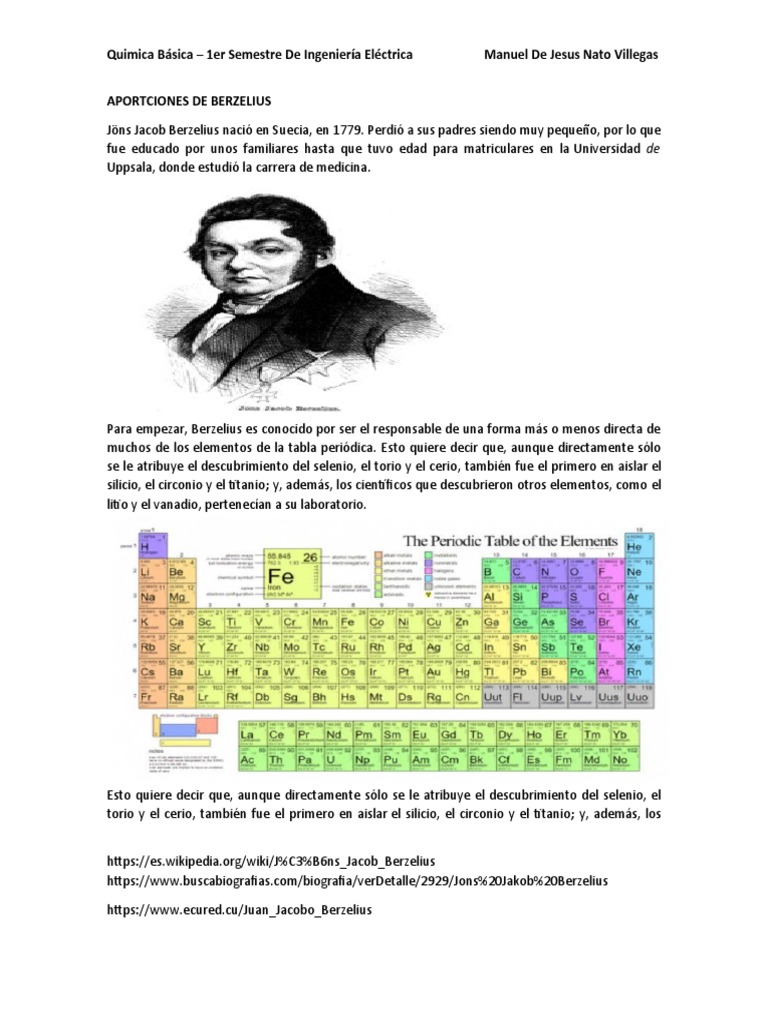 Berzelius y Sus Aportciones | PDF | Átomos | Compuestos químicos