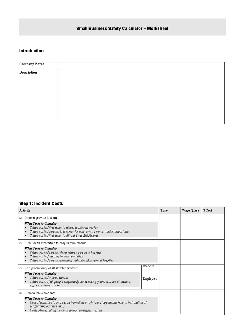 Calculator Worksheet Injury | PDF | First Aid | Employment