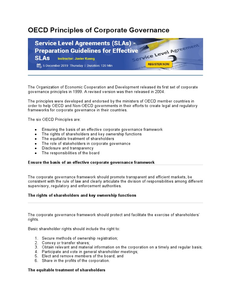 OECD Principles of Corporate Governance | PDF | Corporate Governance ...