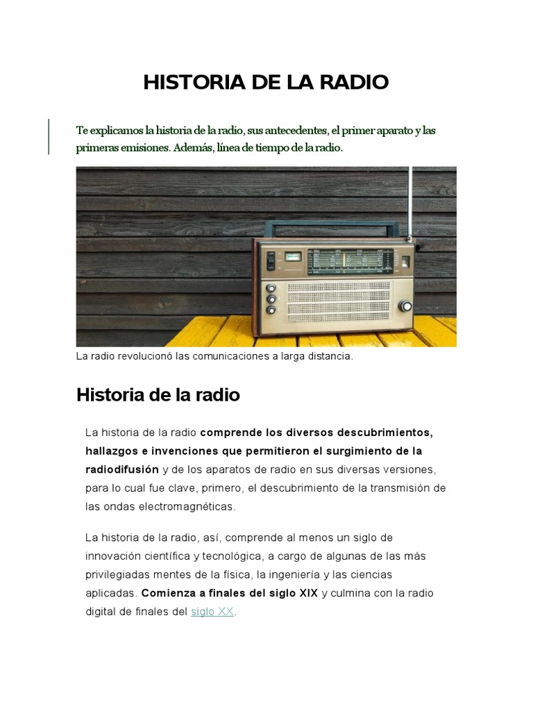 Evolución y historia de la radio | PDF | Radio | Radiación electromagnética