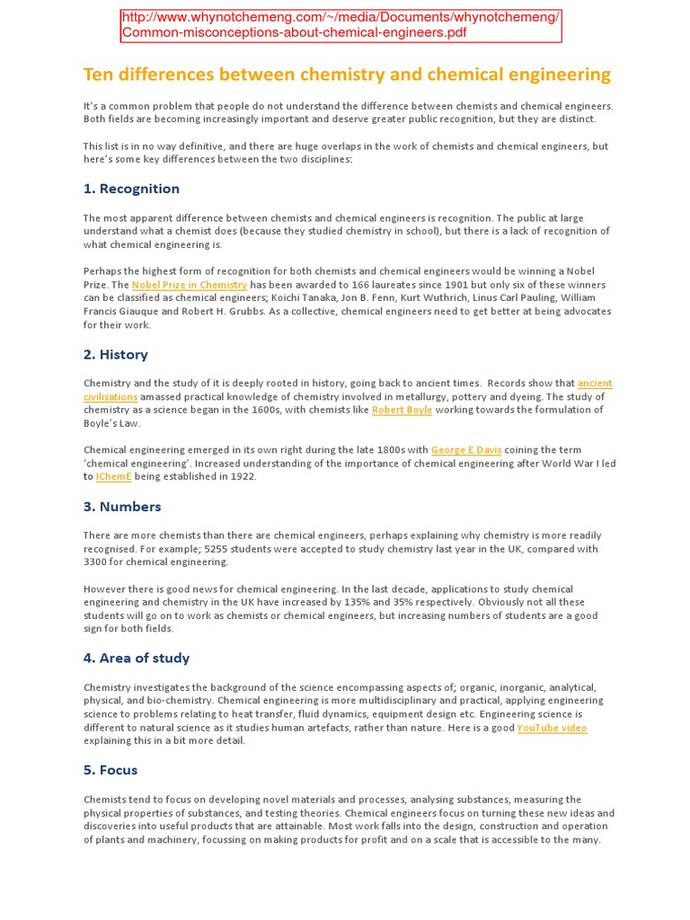 Key Differences: Chemistry vs Engineering | PDF | Chemical Engineering ...