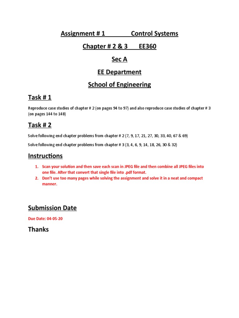 Assignment # 2 Chapter # 2 & 3 Control Systems | PDF | Teaching Methods ...