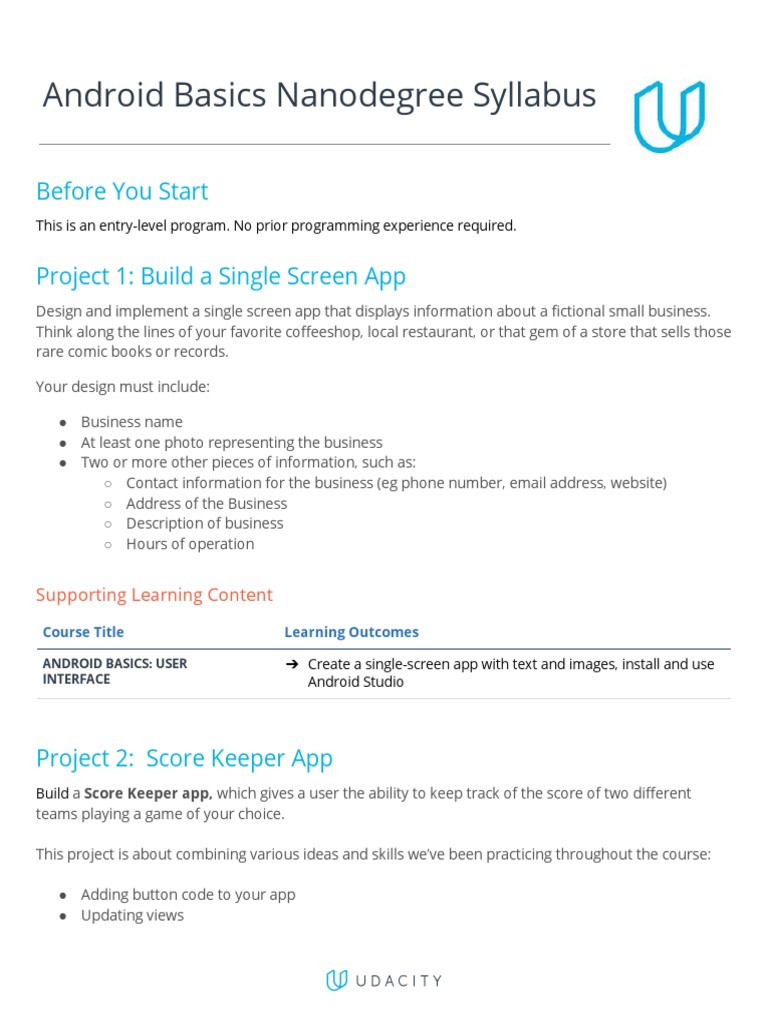 Android Basics Nanodegree Syllabus: Before You Start Project 1: Build A Single Screen App | PDF ...