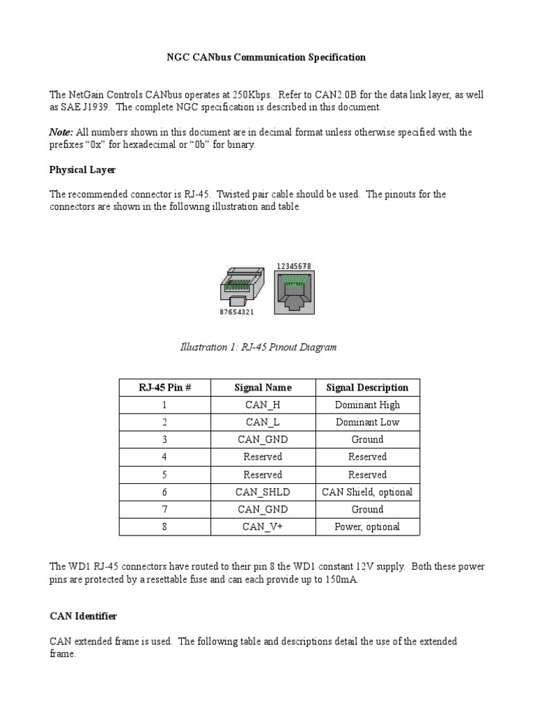 NGC Canbus Communication Specification: Illustration 1: Rj-45 Pinout ...