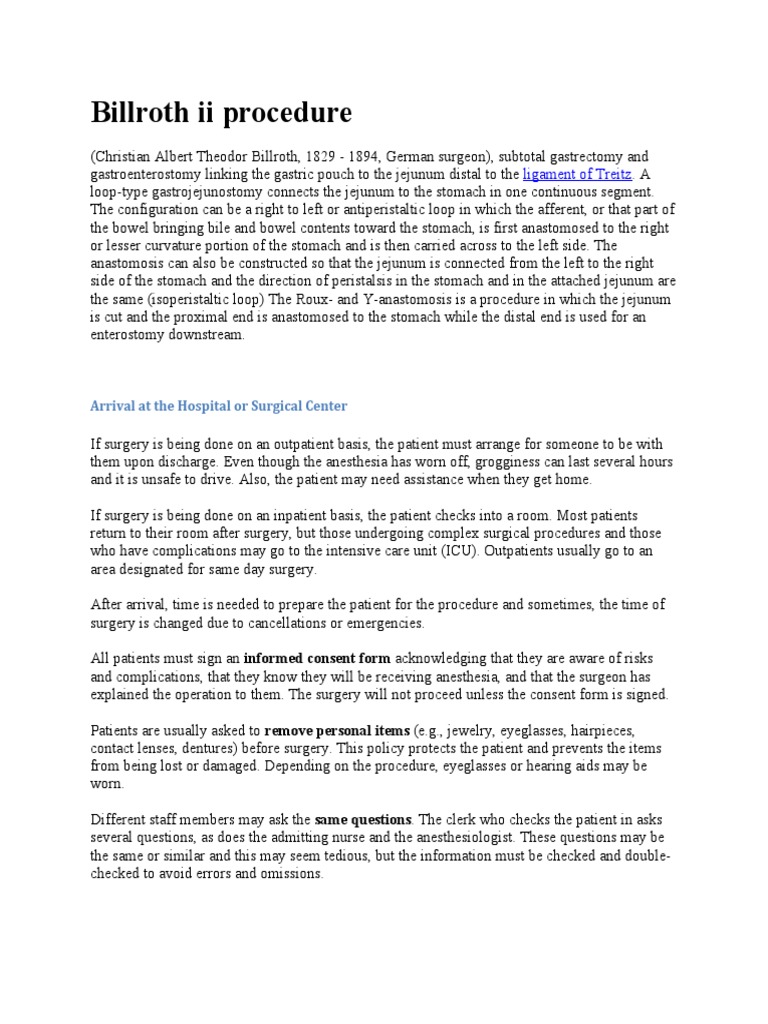 Billroth II Procedure | PDF | Anesthesia | Surgery