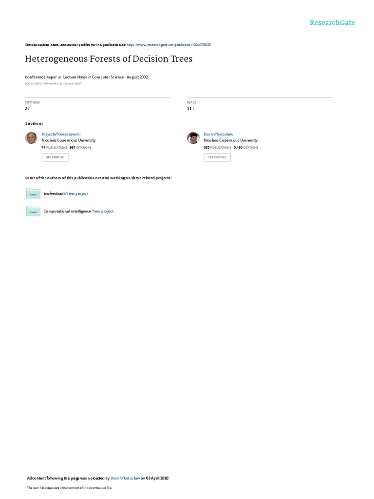 Heterogeneous Forests of Decision Trees: Lecture Notes in Computer ...