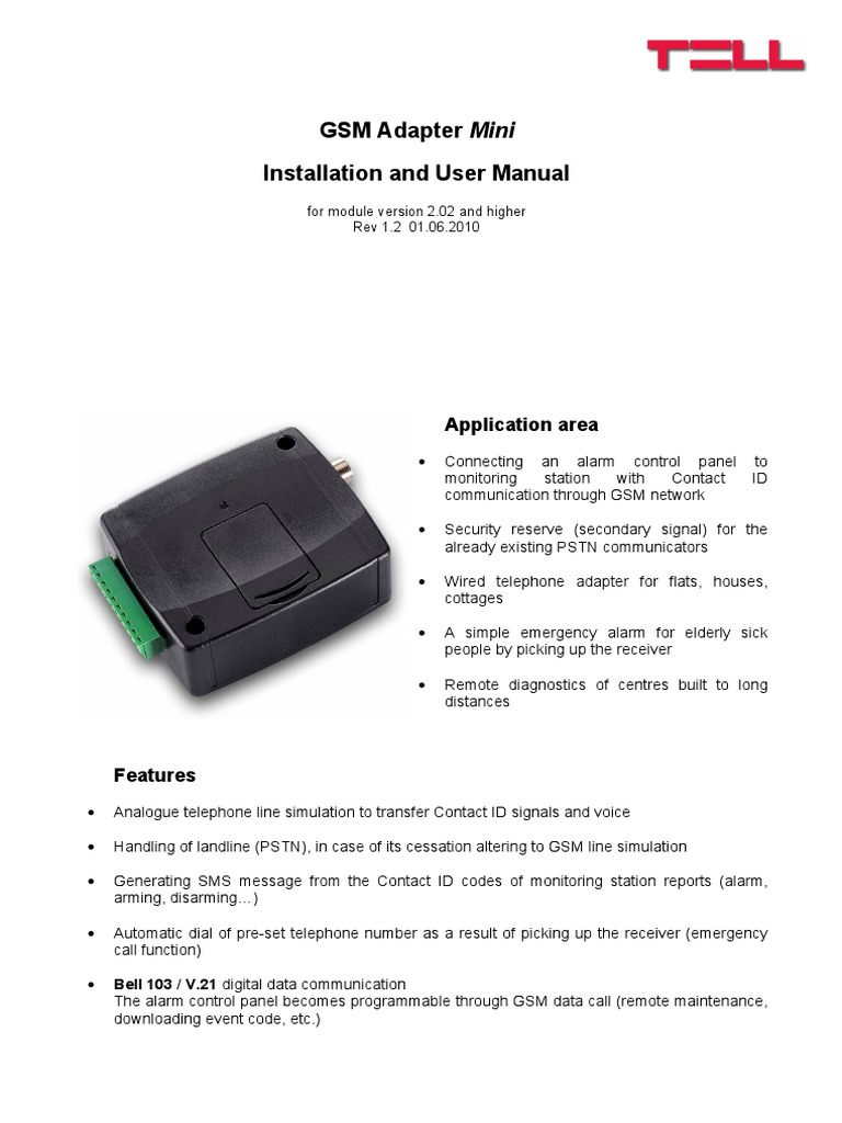 GSM Adapter Mini Installation and User Manual: Application Area | PDF ...