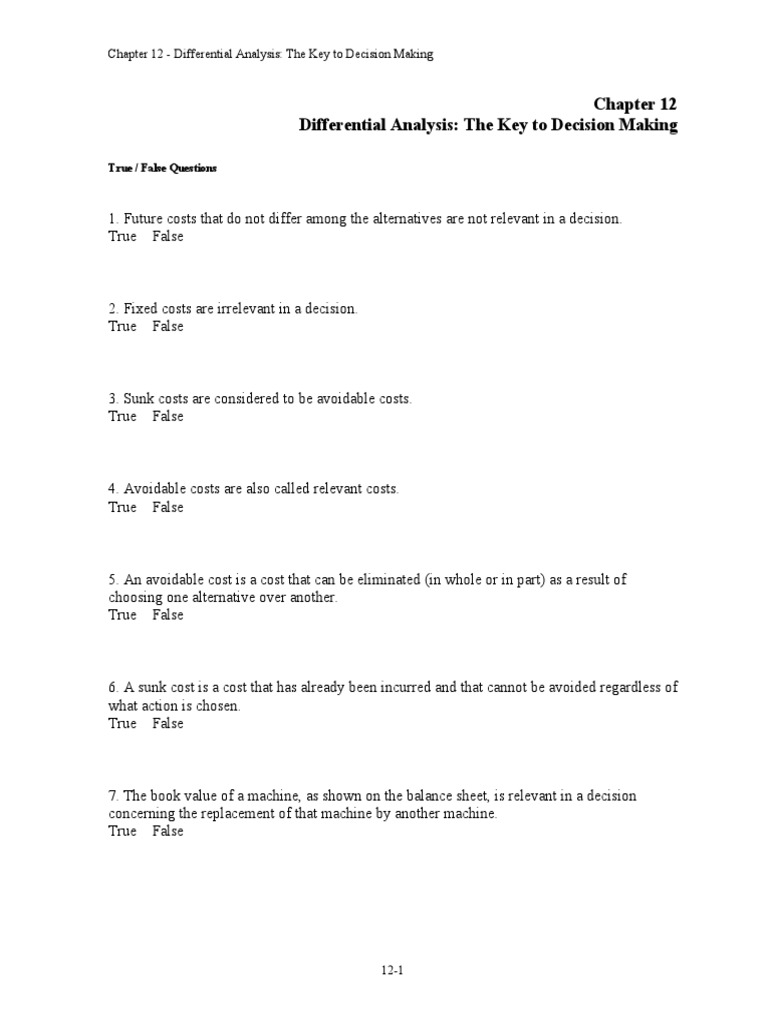 Chapter 12 Test Bank | PDF | Cost | Income
