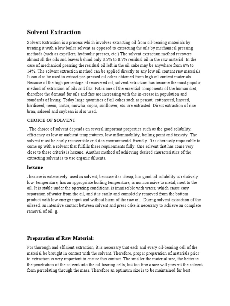 Solvent Extraction: Hexane | PDF | Solvent | Vegetable Oil