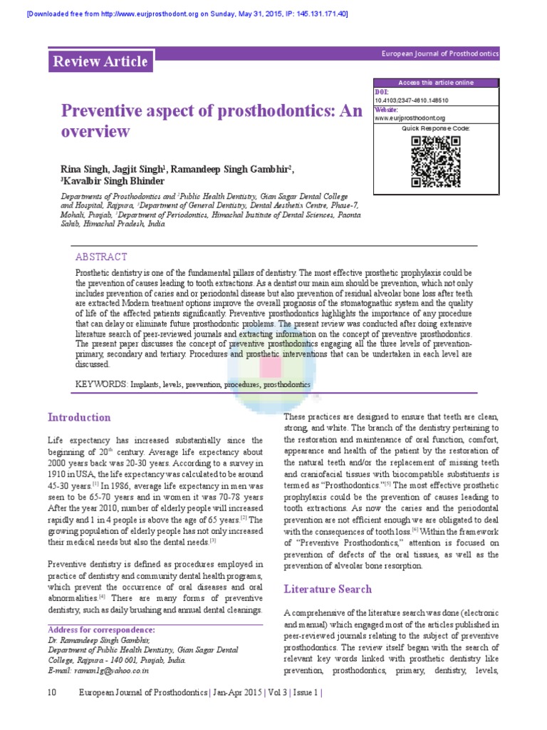 Preventive Prosthodontics PDF | PDF | Dentures | Dentistry