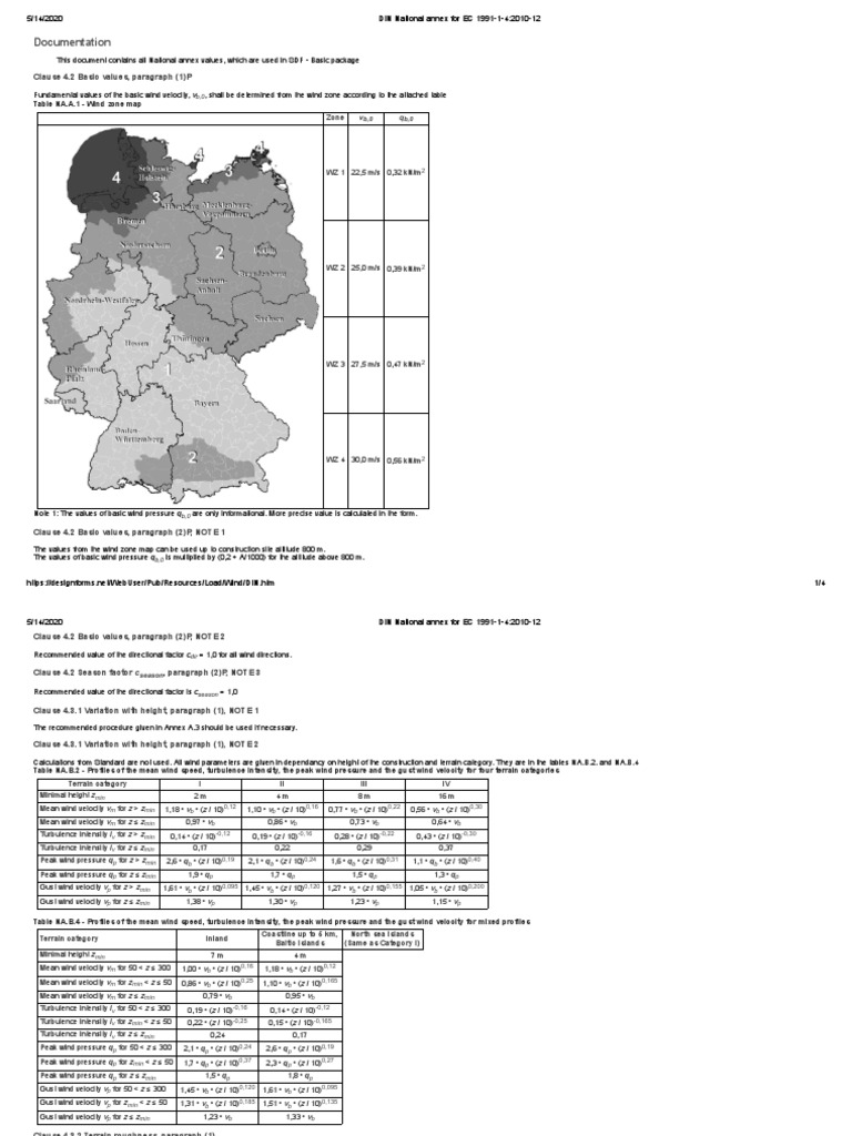 DIN National Annex For EC 1991-1-4 | PDF | Wound | Wind Speed