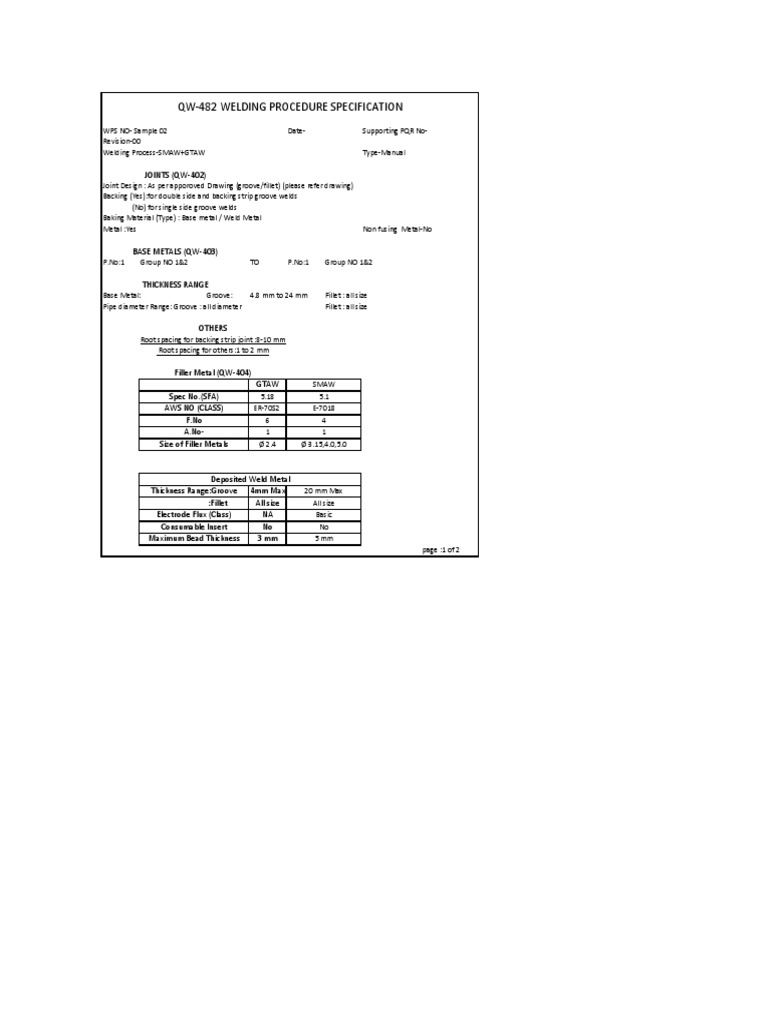 Sample Wps Carbon Steel GTAW SMAW PDF | PDF | Welding | Construction