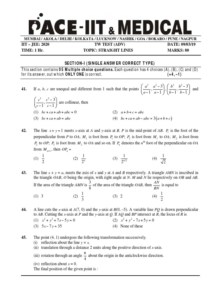 Straight Lines - Question Paper | PDF | Cartesian Coordinate System ...