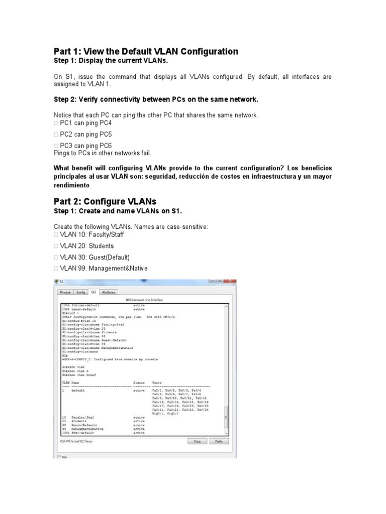 Part 1: View The Default Vlan Configuration: Step 1: Display The Current Vlans | PDF | Computers ...