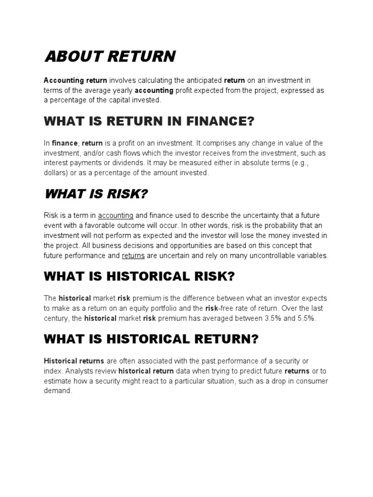 About Return: What Is Return in Finance? | PDF | Price–Earnings Ratio ...