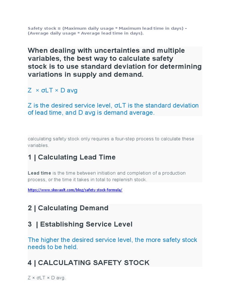 Z × σLT × D avg Z is the desired service level, σLT is the standard ...