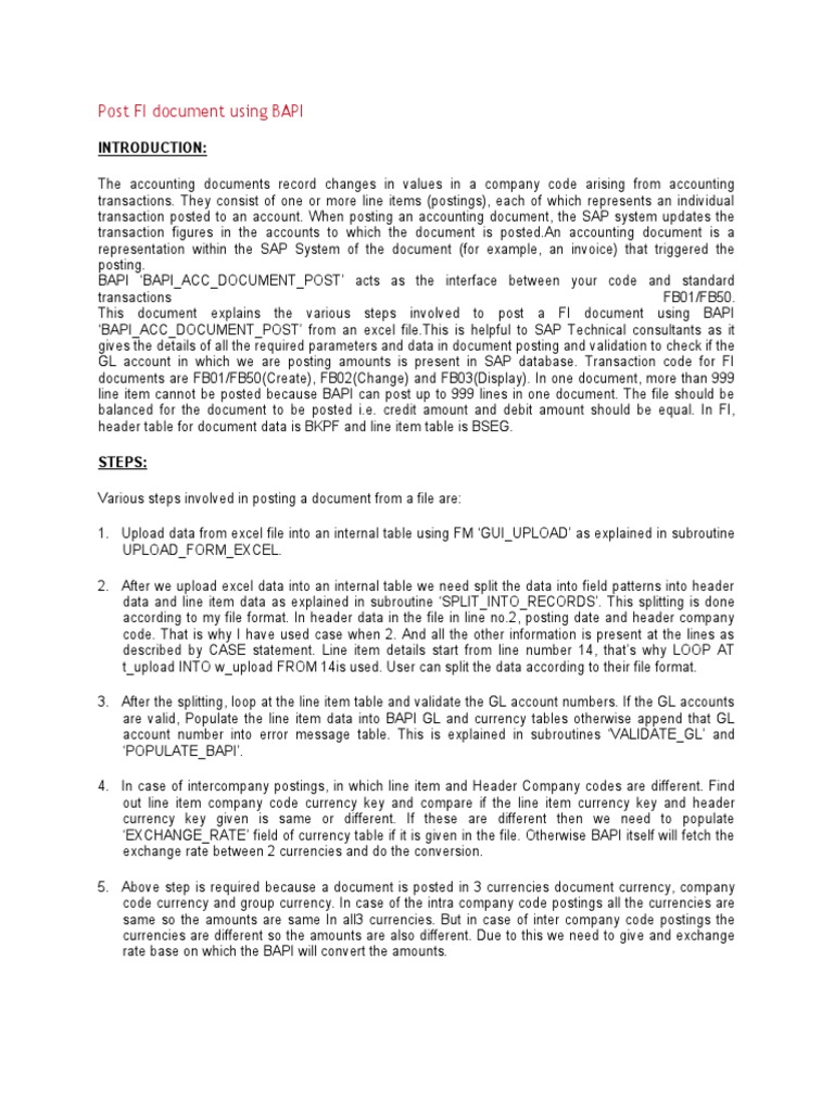 FI Doc POSt Using BAPI | PDF | Database Transaction | Currency