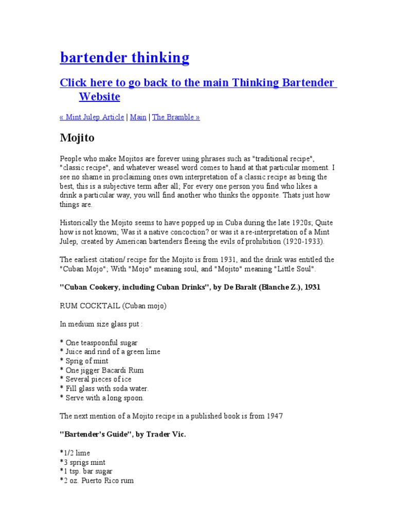 Bartender Thinking Mojito | PDF | Alcohol | Bartending