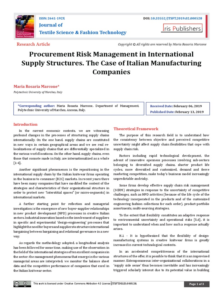 Procurement Risk Management in International Suppl | PDF | Supply Chain ...
