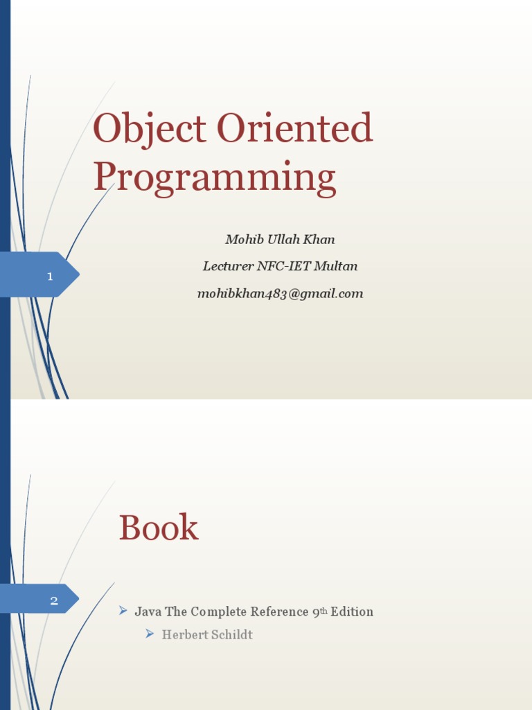 Object Oriented Programming: Mohib Ullah Khan Lecturer NFC-IET Multan | Download Free PDF ...