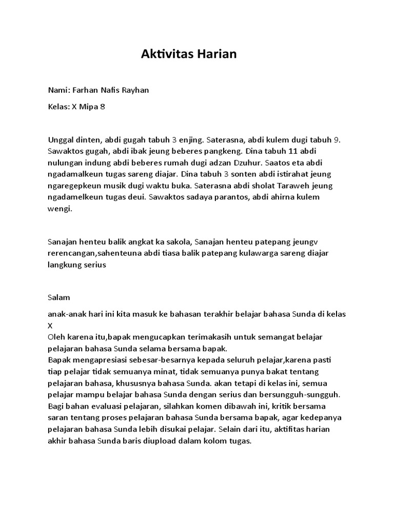 Aktivitas Harian Siswa Kelas X | PDF