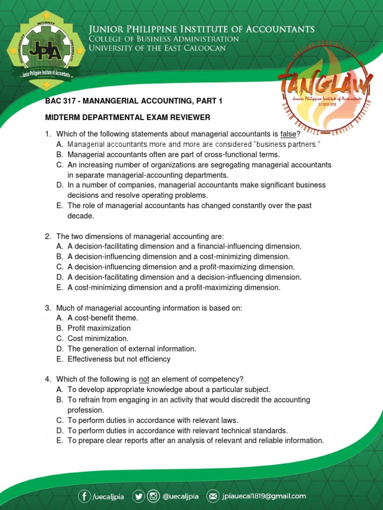 ManAcc 1 - Midterm | PDF | Accounting | Management Accounting