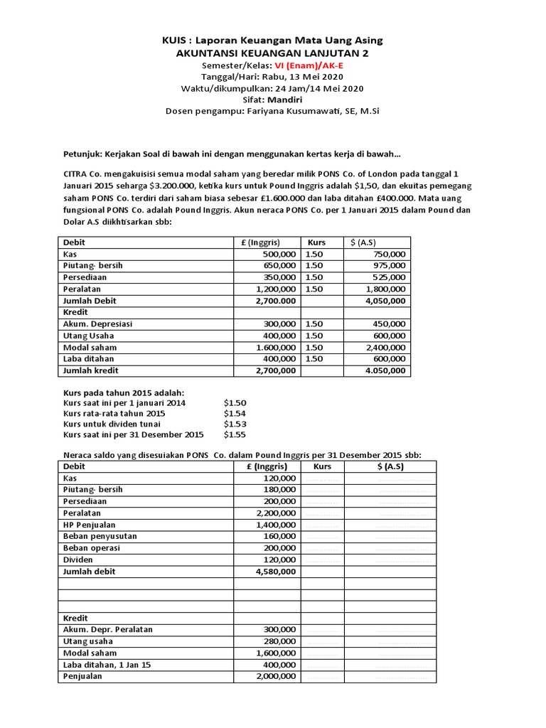 Latihan Soal (Kuis) AKL 2 13 Mei 2020 | PDF