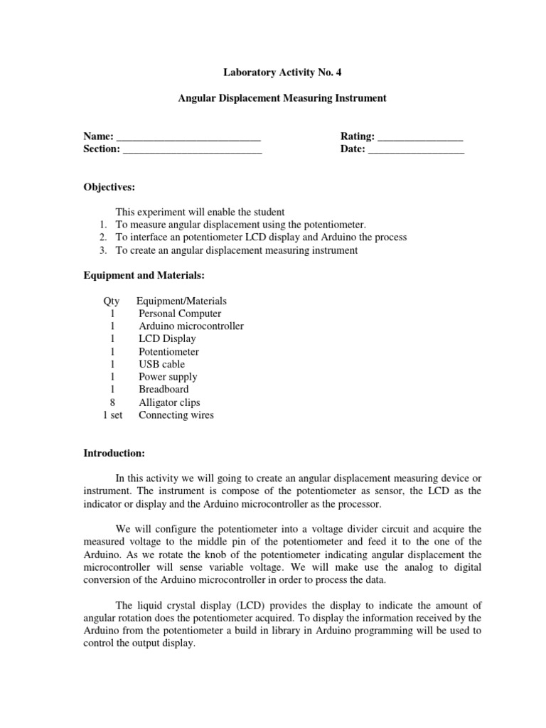 Exp4 Angular Displacement Measuring Instrument | PDF | Arduino ...