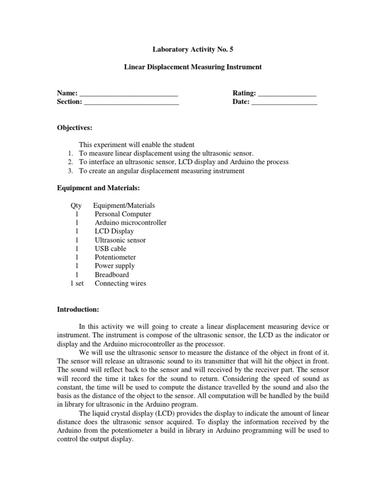 Exp5 Linear Dispacement Measuring Instrument | PDF | Arduino | Sensor